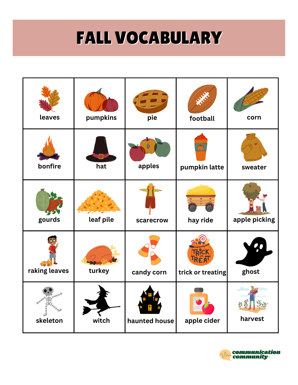 Fall Vocabulary Speech Therapy Activities