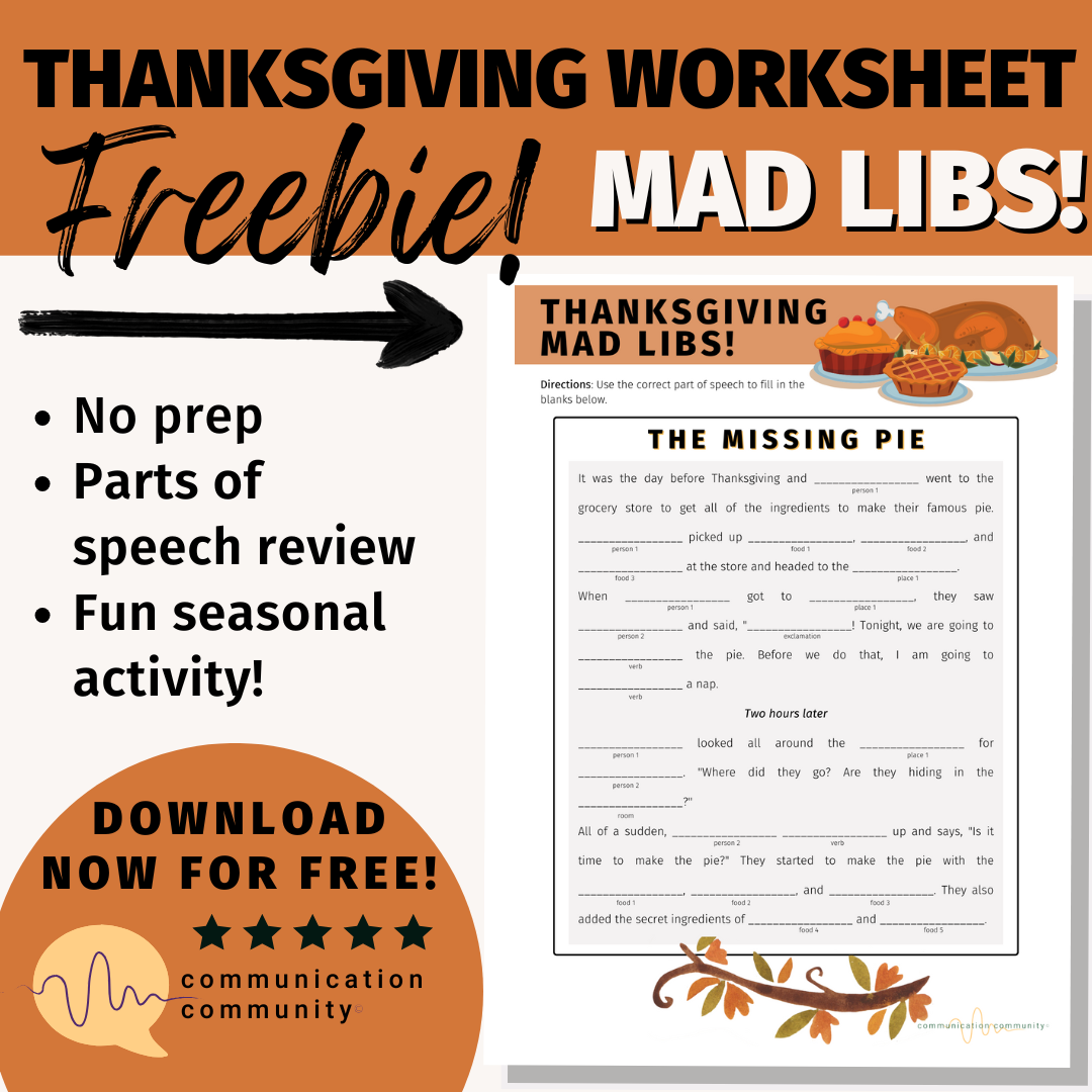 FREEBIE - Top Thanksgiving Activities for Speech Therapy (and more)