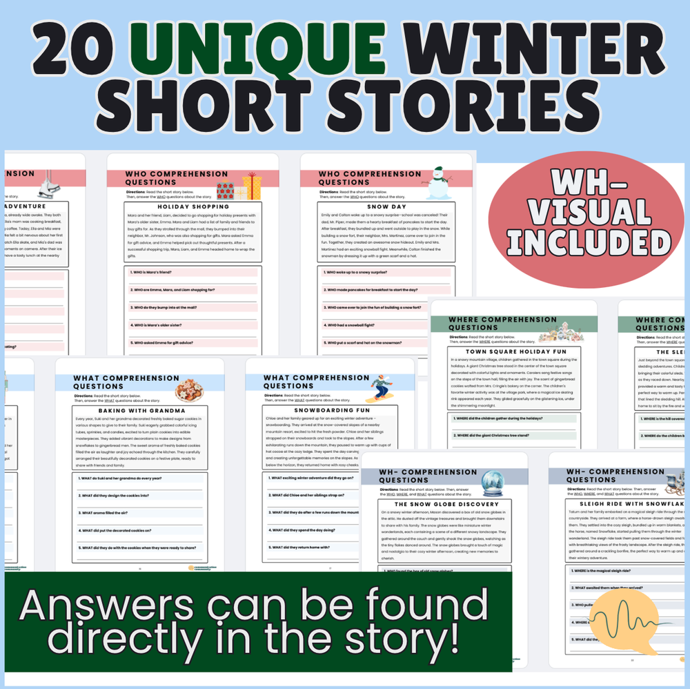 Winter Short Stories with WH Questions: Engaging ELA & Speech Therapy ...