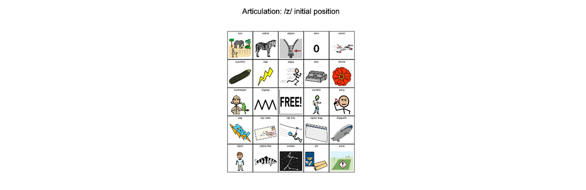Z Initial Position Articulation Bingo Game- Free Download