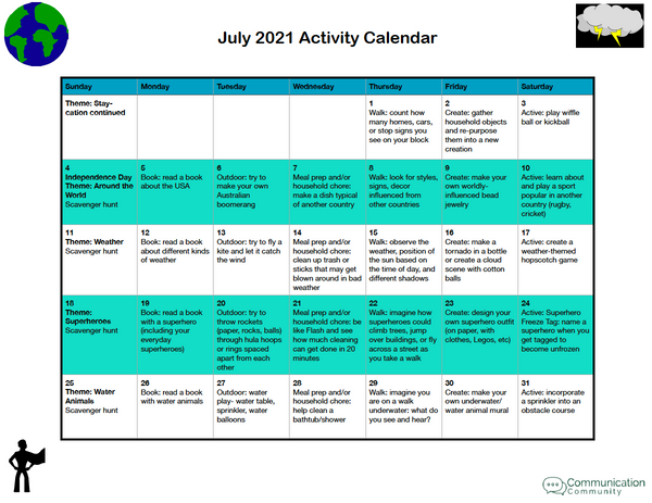 July Calendar Activities (2021)