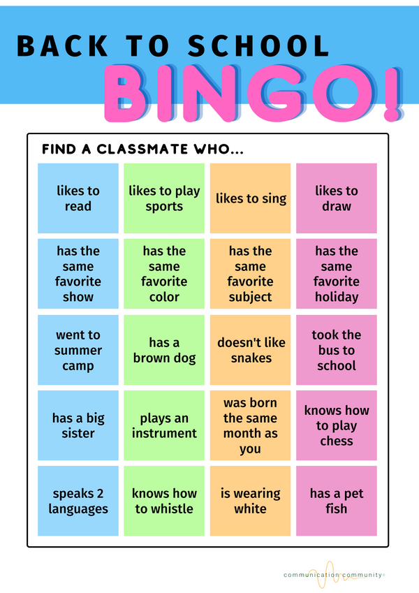 Back to School Bingo: FREEBIE