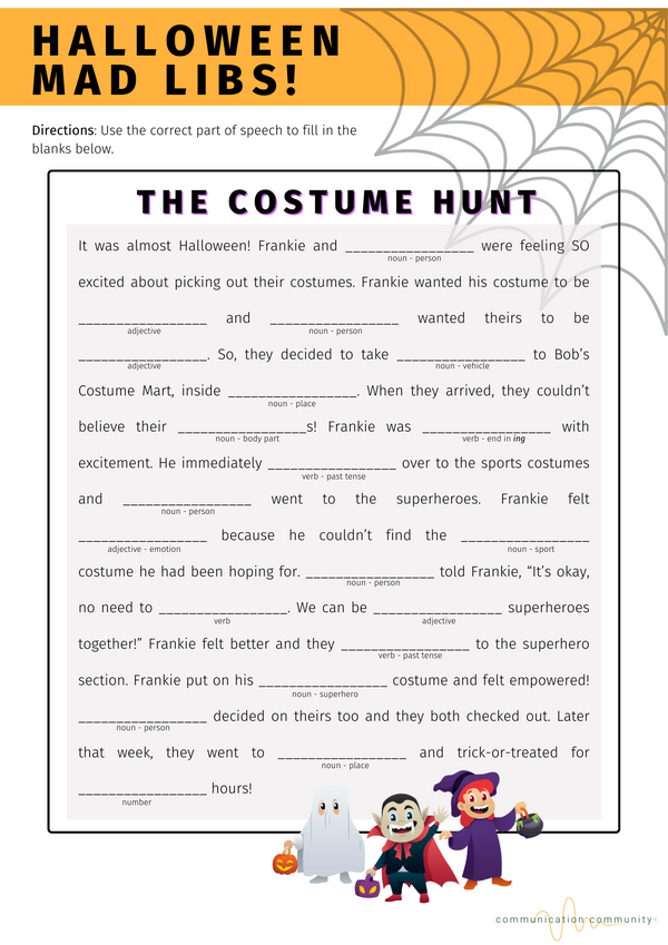 Halloween Speech Therapy Activity: Mad Libs!